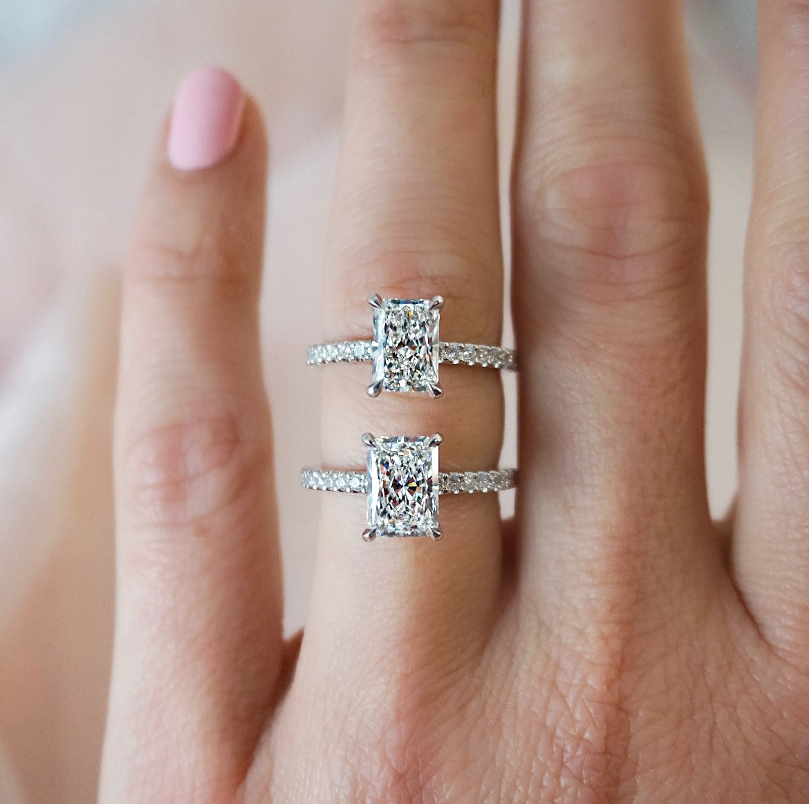 Renee-Radiant Shape Diamond Engagement Ring with Diamond Set Band in W ...