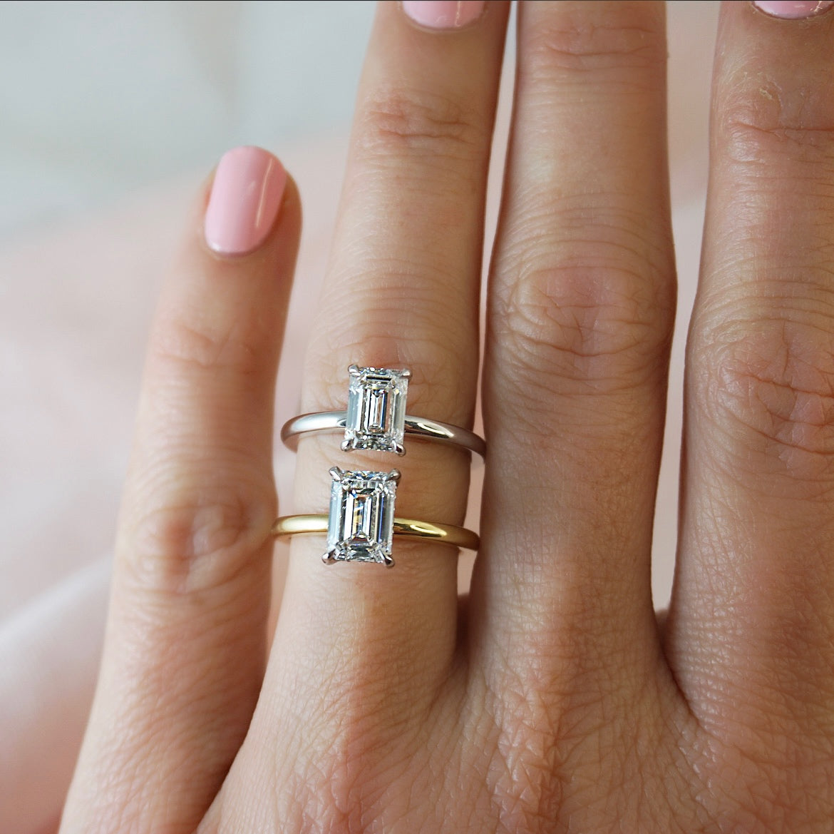 Emily-Emerald Cut Solitaire Diamond Engagement Ring Set in White Gold ...