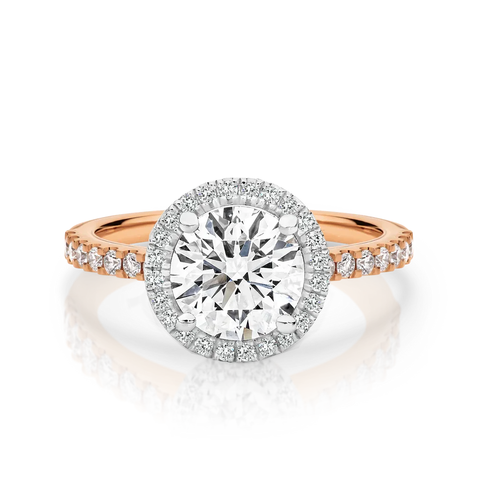 Laura-Rose Gold-Round Brilliant Cut Diamond Halo Engagement Ring with ...