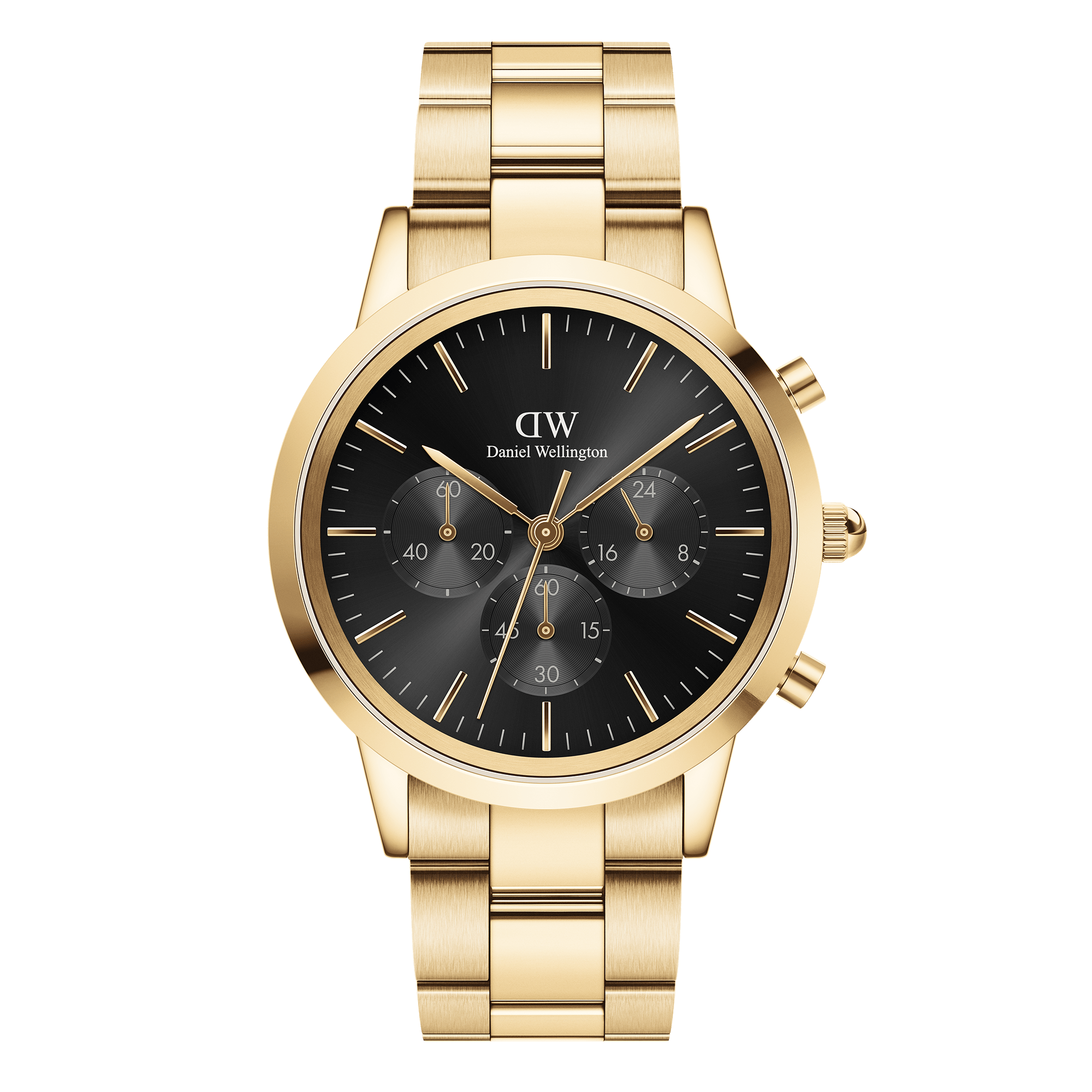 Daniel Wellington Iconic Chronograph 42 Link Gold & White Sunray Watch ...